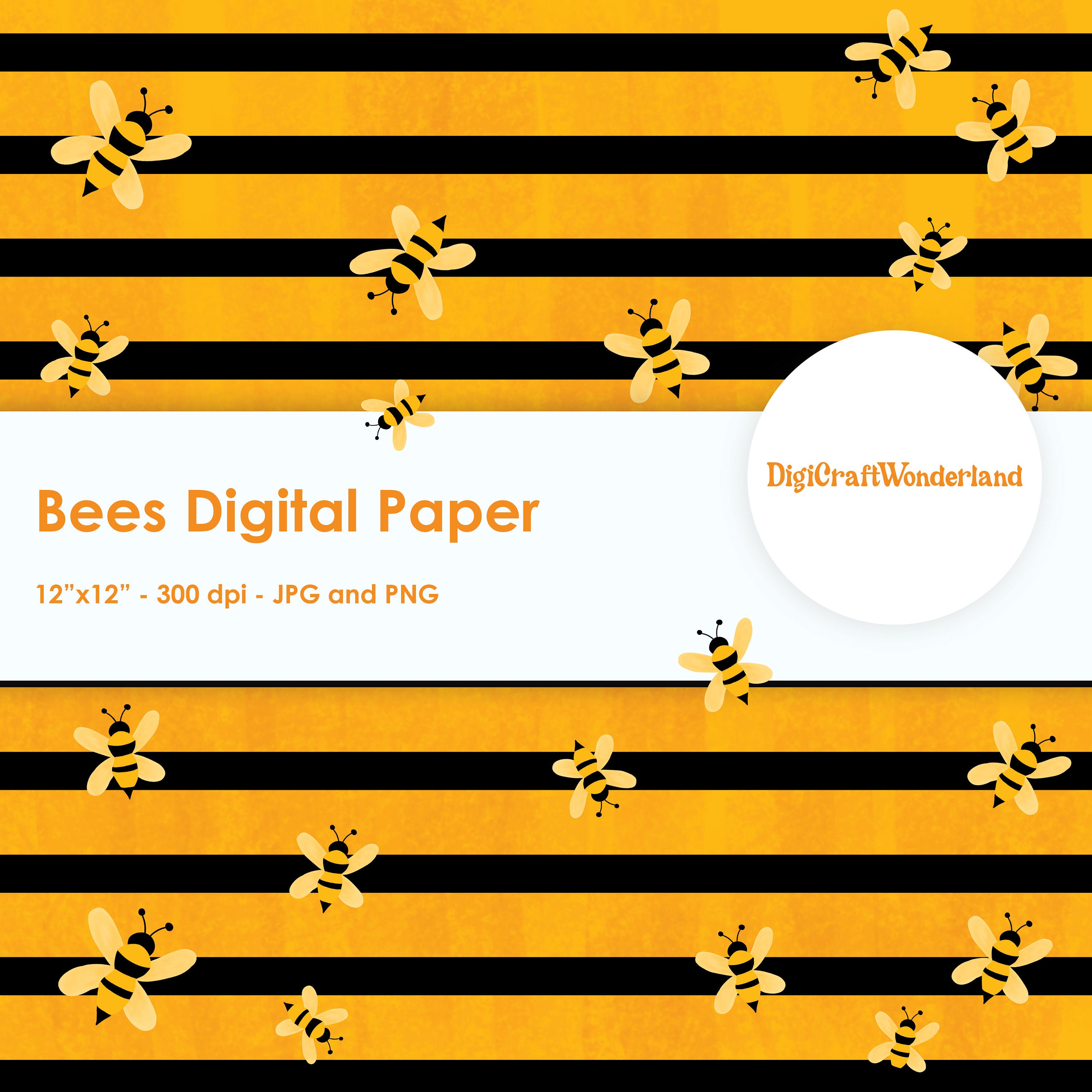 Bee Digital Paper Bees Scrapbook Paper Instant Download PNG JPG ...