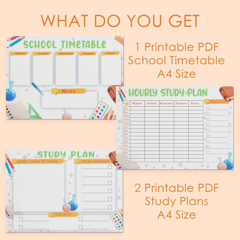 School Timetable and Study Plans Printable Kids Horizontal - Etsy