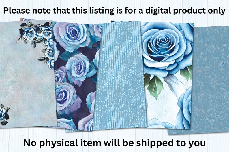 Blue Roses Digital Paper Pack Blue Rose & Butterfly Seamless Patterns ...