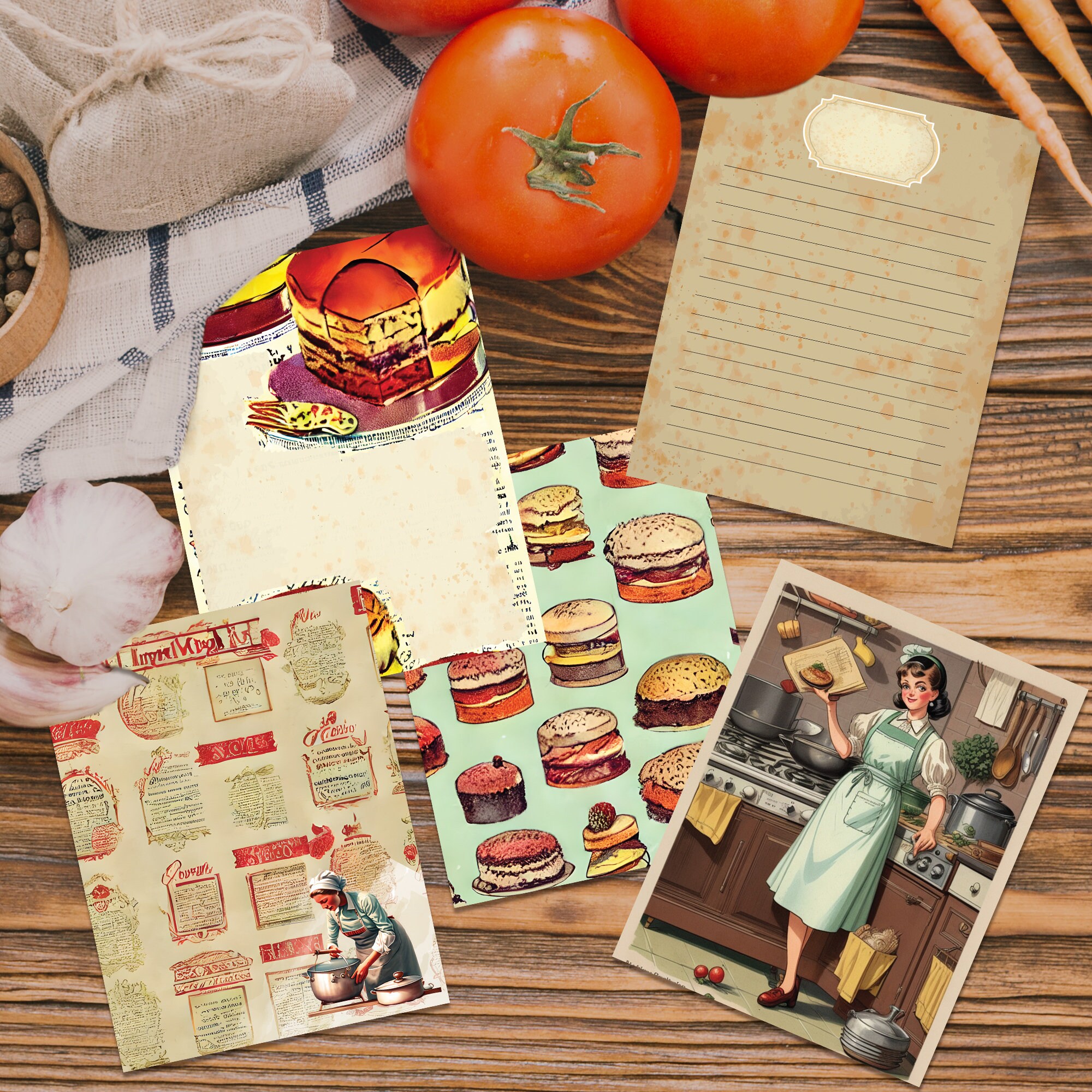 Vintage Cookbook Junk Journal Kit Antique Cookbook Papers Old Kitchen ...
