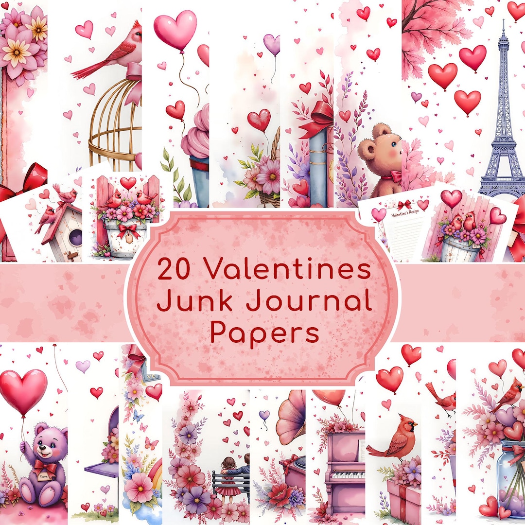 Valentine Junk Journal Printable Kit Collage Valentine's Day Digital ...