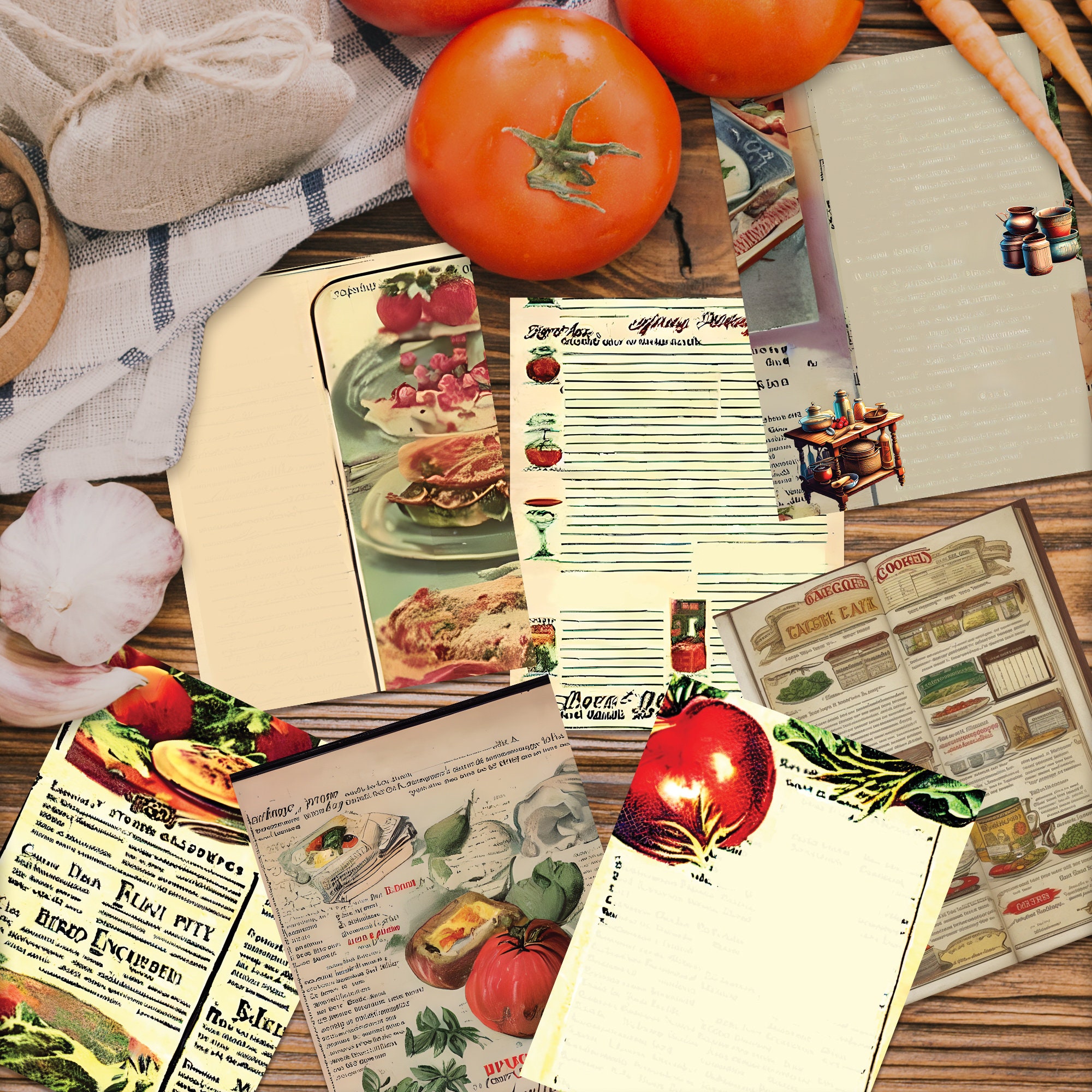 Vintage Cookbook Junk Journal Kit Antique Cookbook Papers Old Kitchen ...