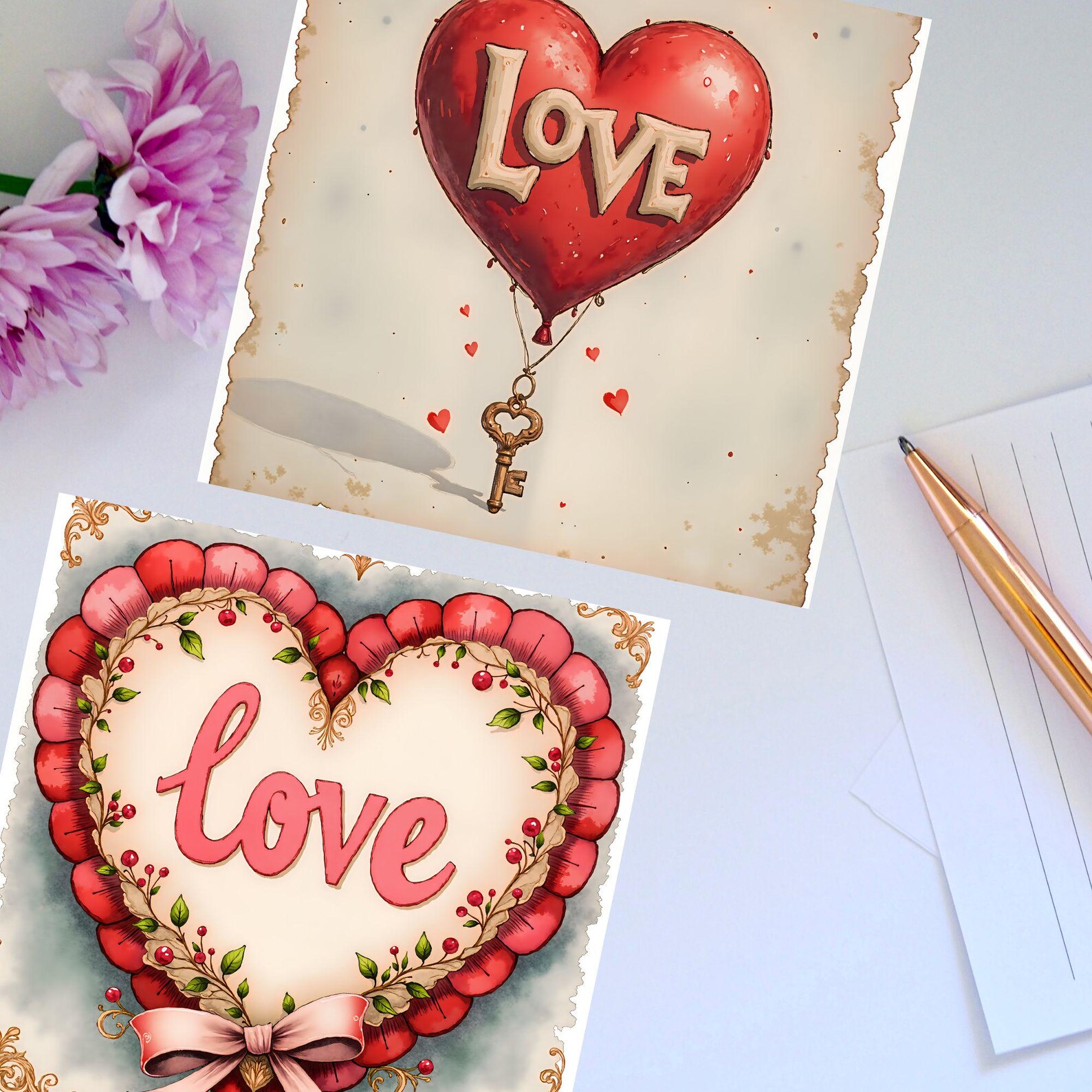 Valentine's Day Digital Paper Pack Heart Scrapbook Paper Vintage Love ...