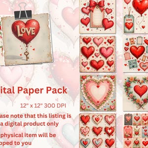Valentine's Day Digital Paper Pack Heart Scrapbook Paper Vintage Love ...