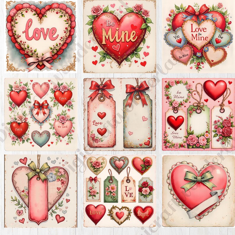 Valentine's Day Digital Paper Pack Heart Scrapbook Paper Vintage Love ...
