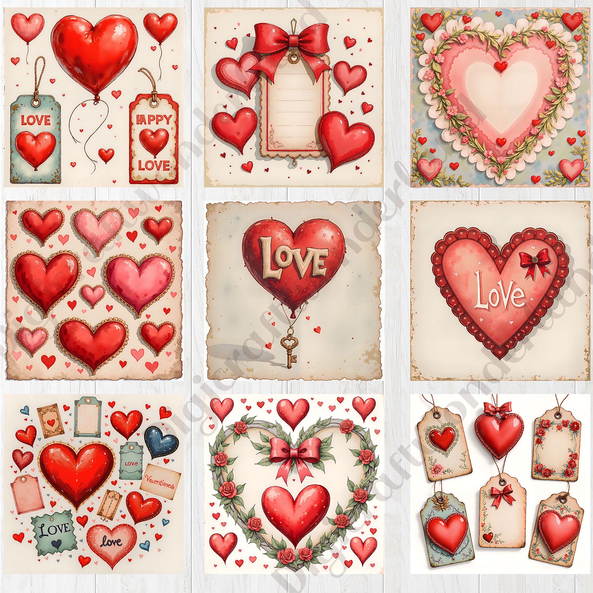 Valentine's Day Digital Paper Pack Heart Scrapbook Paper Vintage Love ...