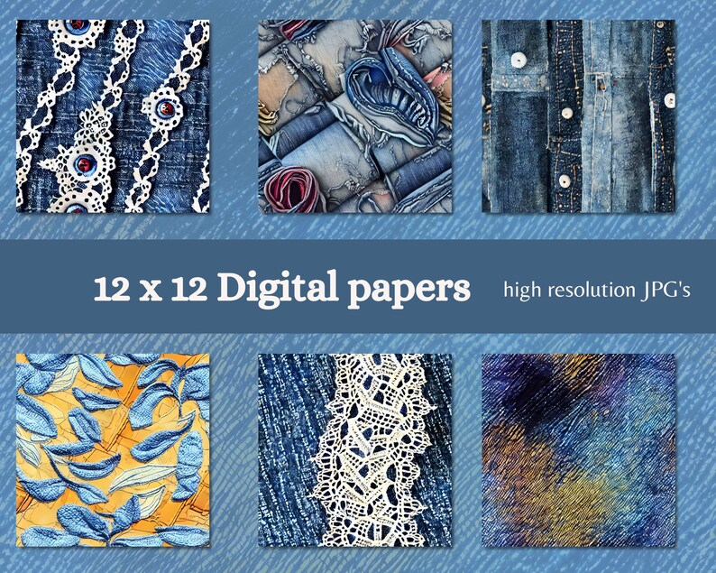 Denim Digital Paper Jeans Seamless Pattern Denim Junk Journal Kit ...