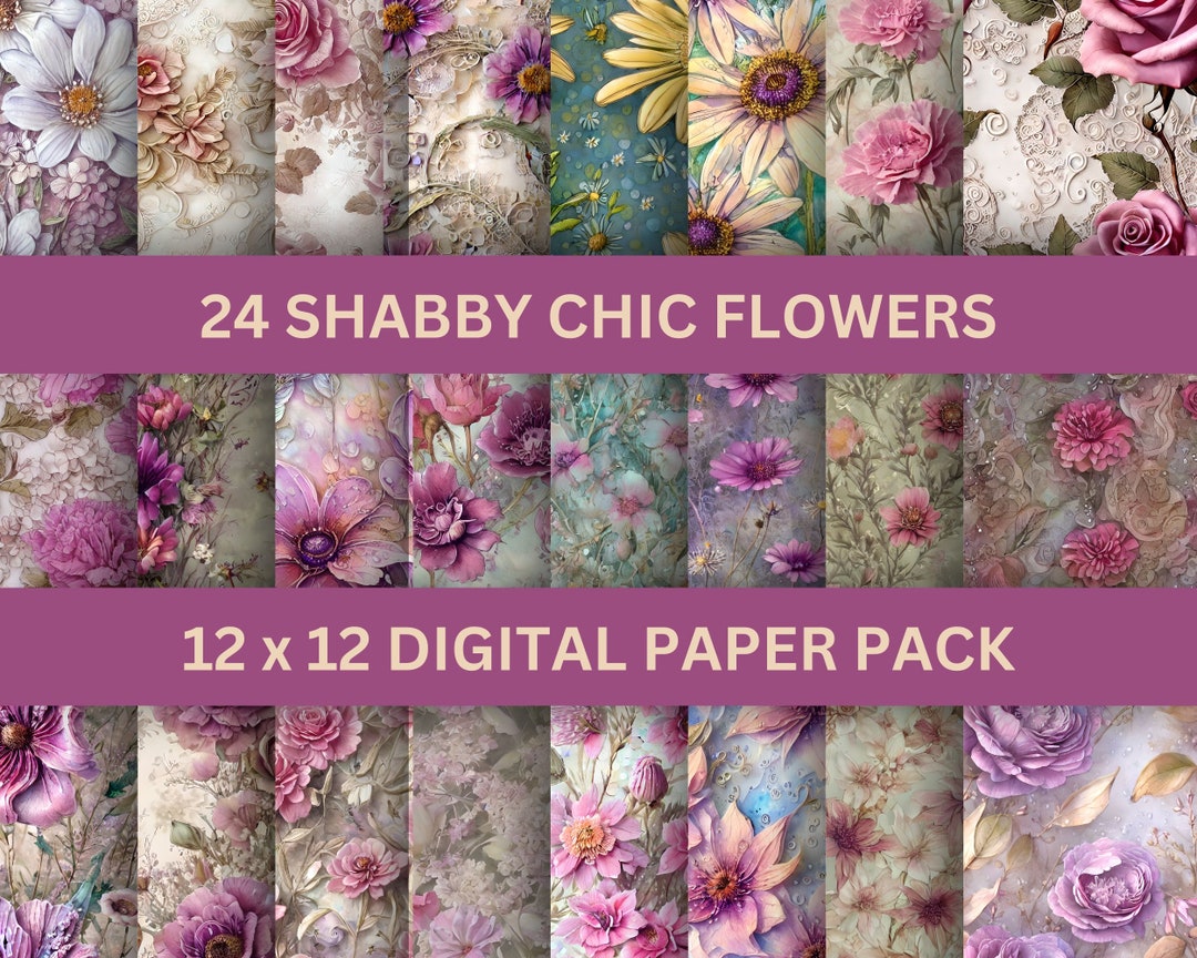 Wild Flower Bouquet Shabby Chic Digital Paper Roses Junk Journal ...