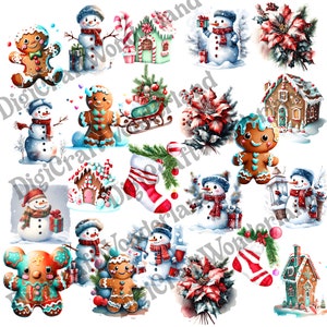 Christmas Watercolour Clipart Bundle Gingerbread Png Cookies Snowman ...