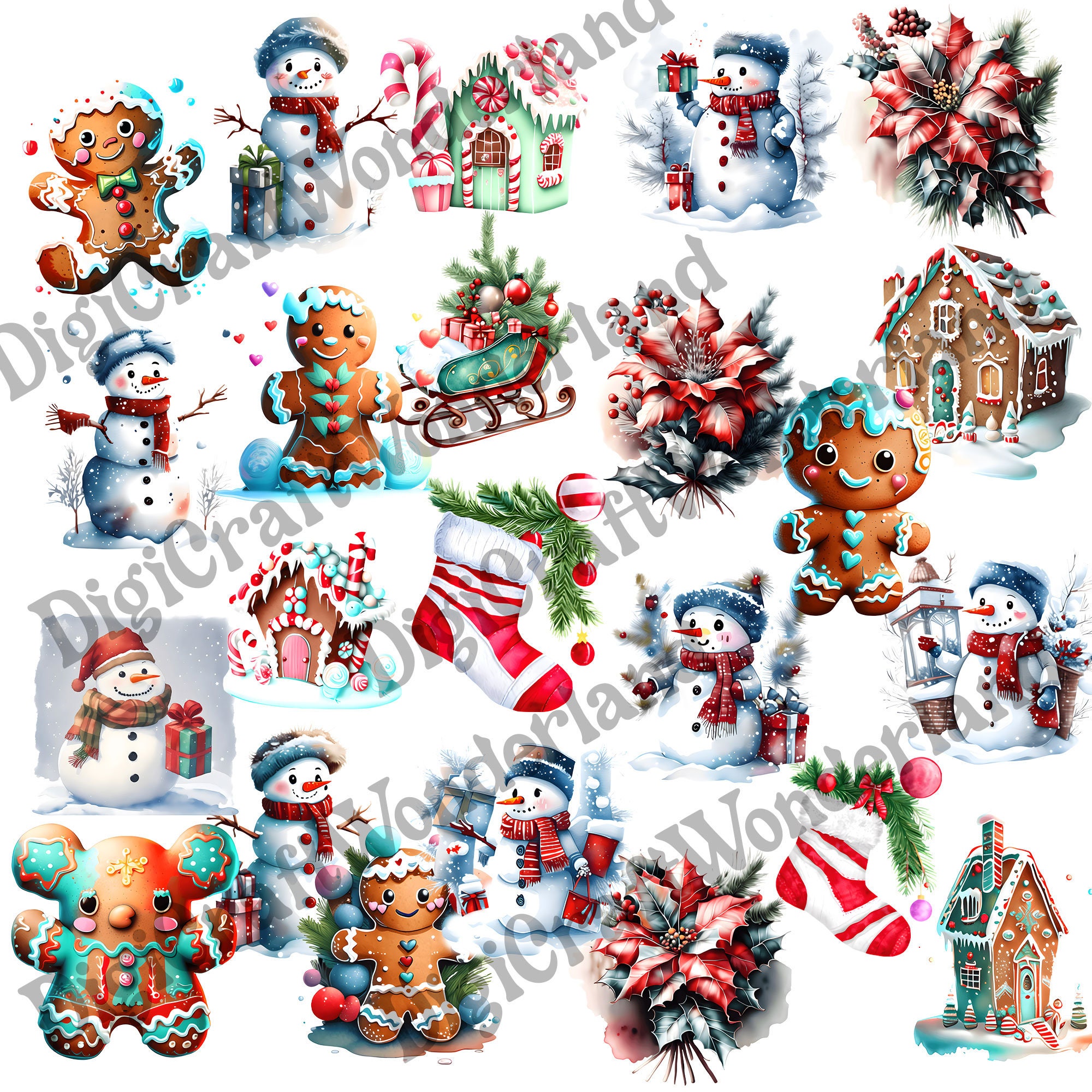Christmas Watercolour Clipart Bundle Gingerbread Png Cookies Snowman ...