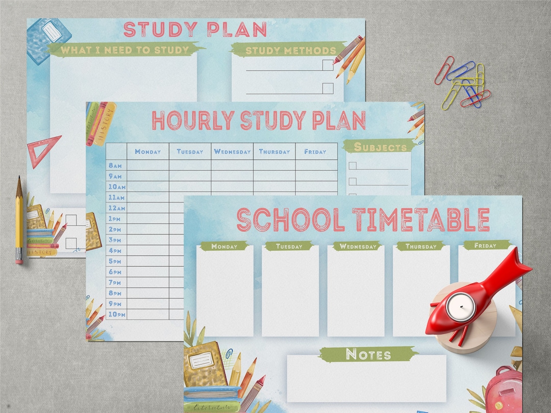 Printable School Timetable and Study Plans Kids School Planner Back to ...