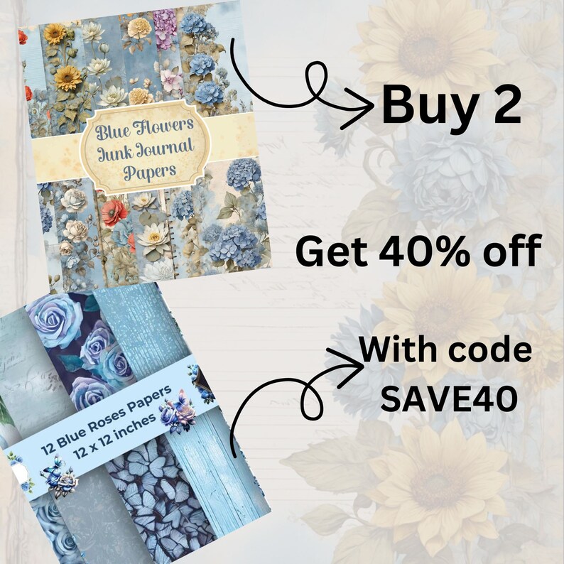 Dusty Blue Flowers Junk Journal Kit Hydrangea Prints Junk Journal Pages Vintage Decoupage Papers ...