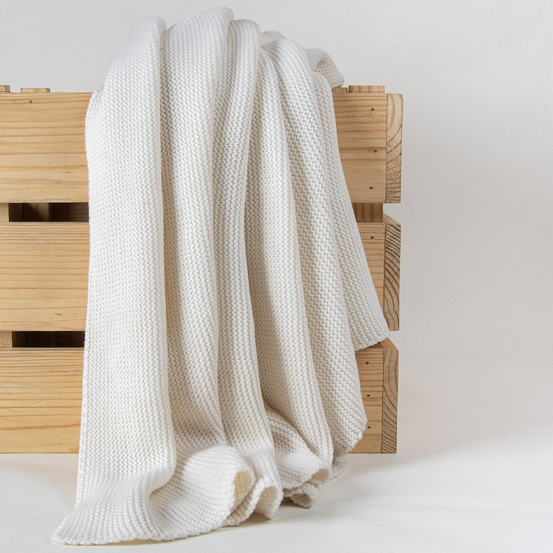 White Soft Cotton Throw Blanket, Handwoven Solid Throw Blanket, Cotton ...