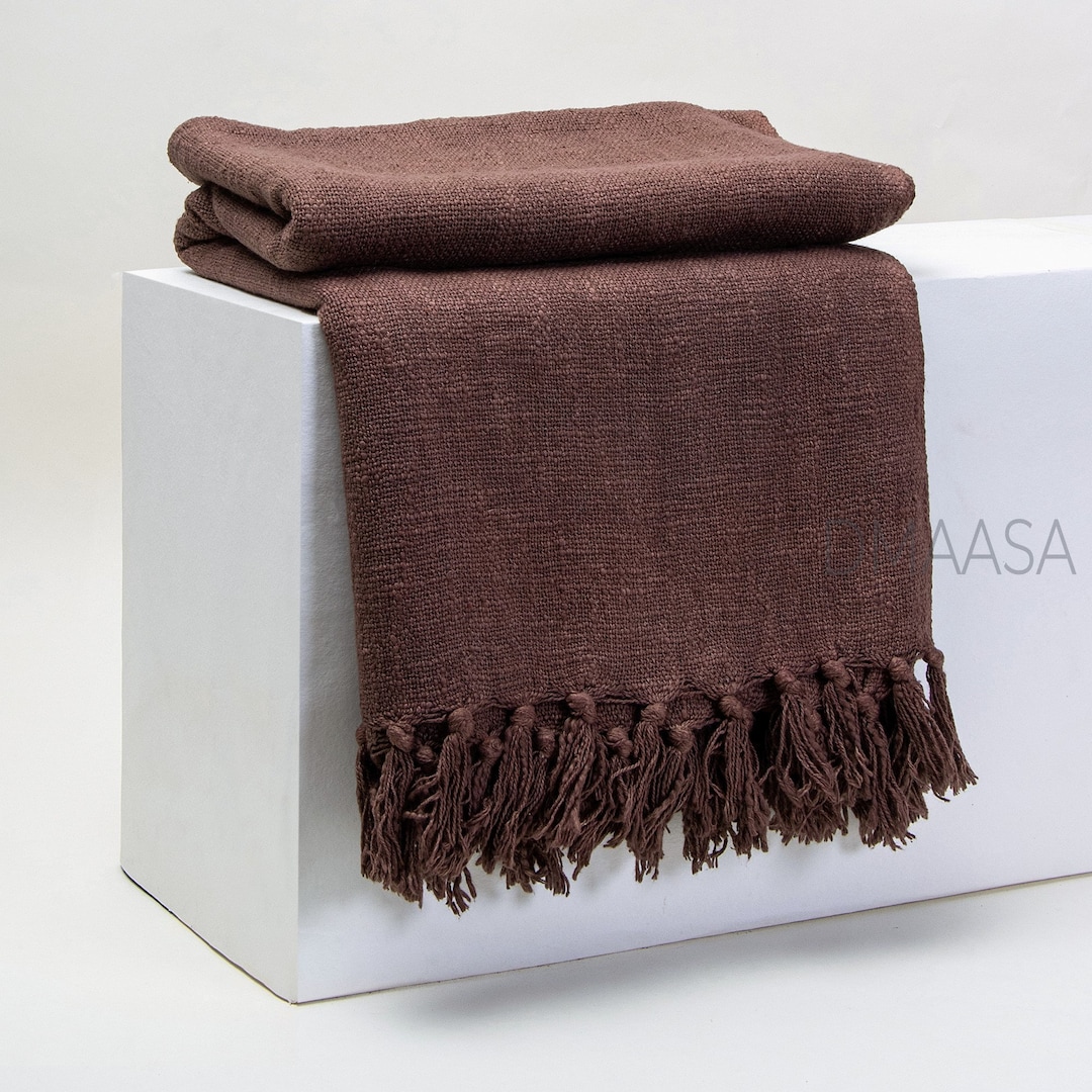 Rust Brown Mud Cloth Solid Throw Blanket, Boho Throw Blanket Organic ...