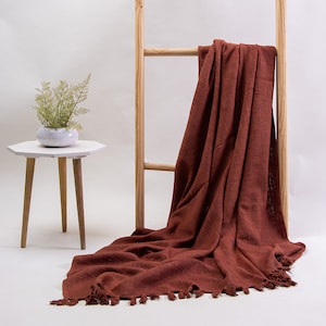 Rust Brown Mud Cloth Solid Throw Blanket, Boho Throw Blanket Organic ...