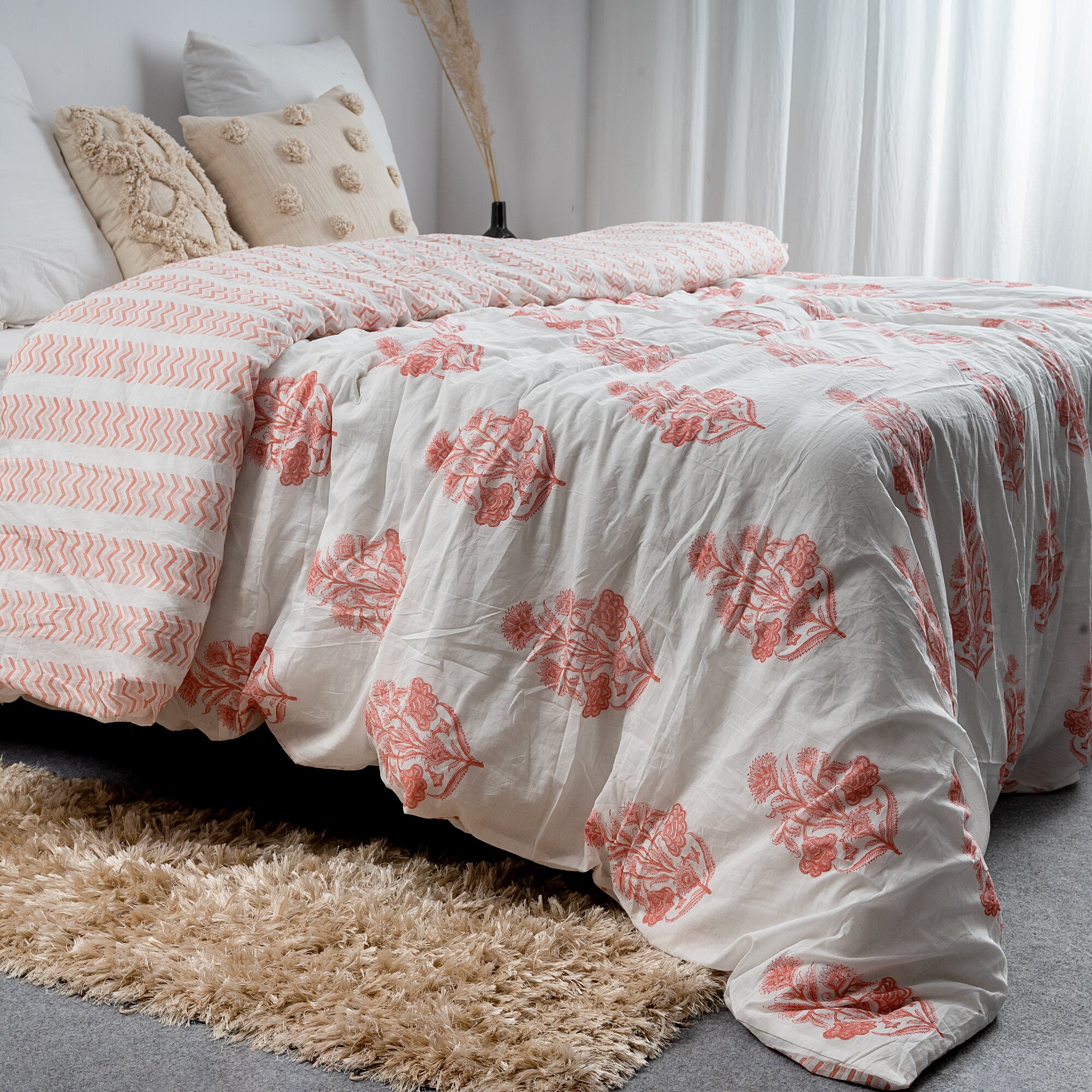 Traditional Indian Hand Block Print Duvet Cover, Boho Queen Size Duvet ...