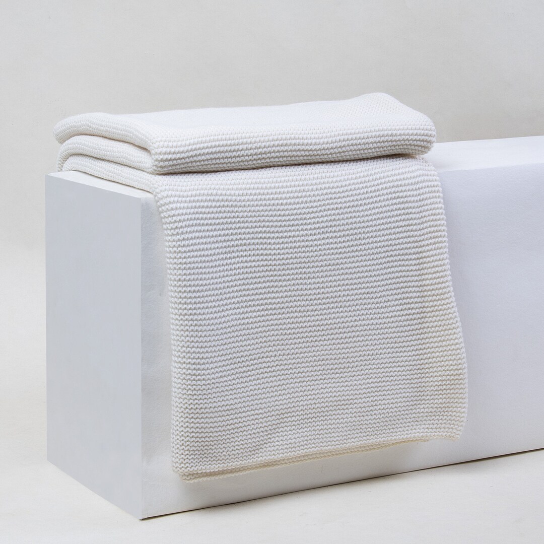 White Soft Cotton Throw Blanket, Handwoven Solid Throw Blanket, Cotton ...