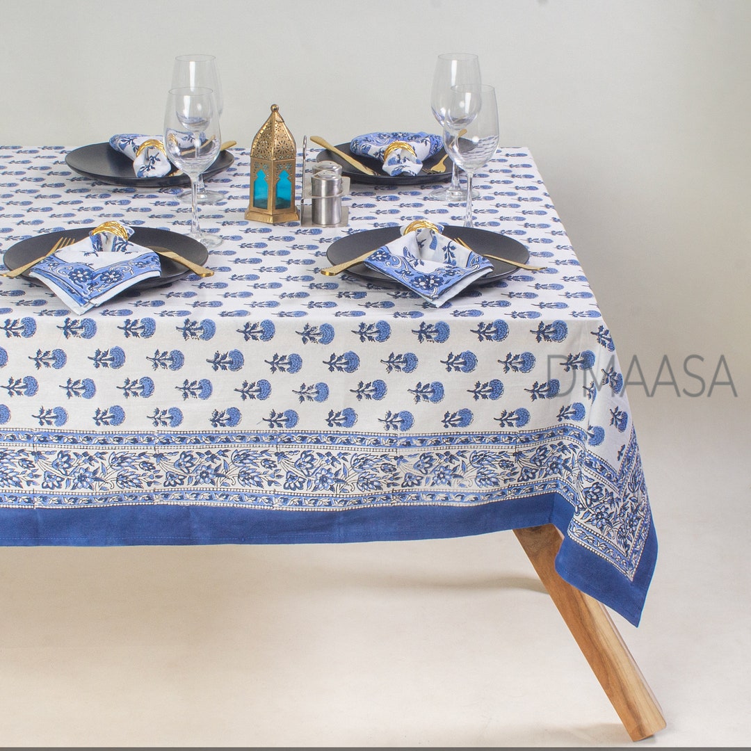 Floral Hand Block Printed Tablecloth, Pure Cotton Indian Hand Block ...