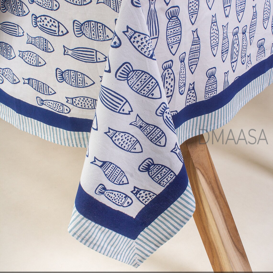Fish Print Hand Block Printed Cotton Tablecloth, Dining Table Cover ...