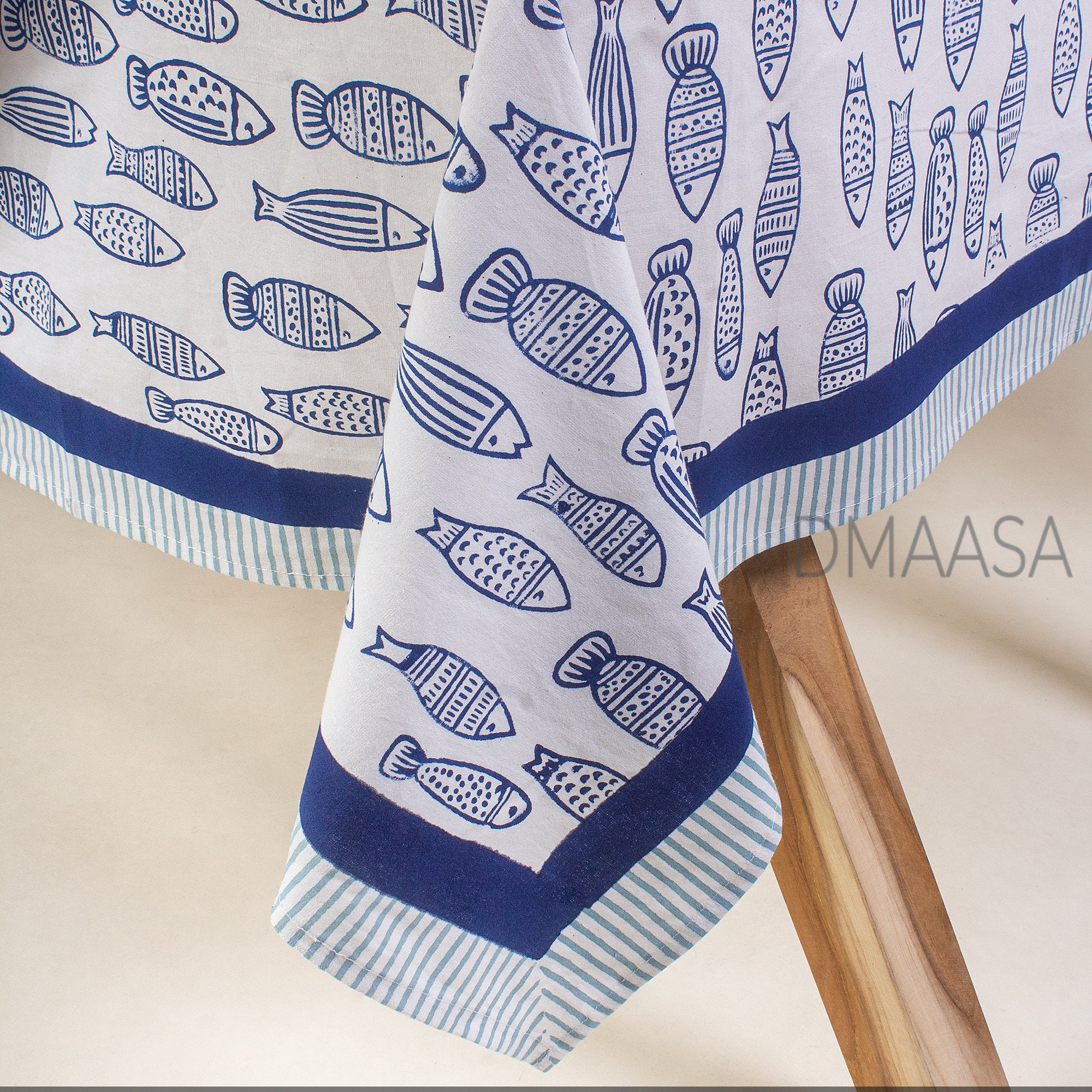 Fish Print Hand Block Printed Cotton Tablecloth, Dining Table Cover ...