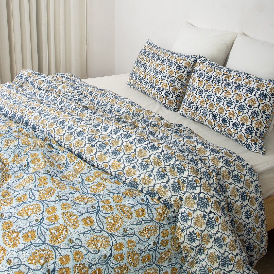Hand Block Print Duvet Cover, Comforter Cover Set, Printed Fabric Duvet ...