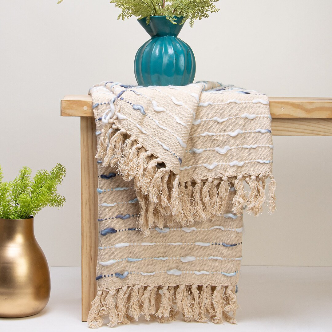 Handwoven Tufted Throw Blanket, Bed, and Sofa Decoration Throw, Tassel ...