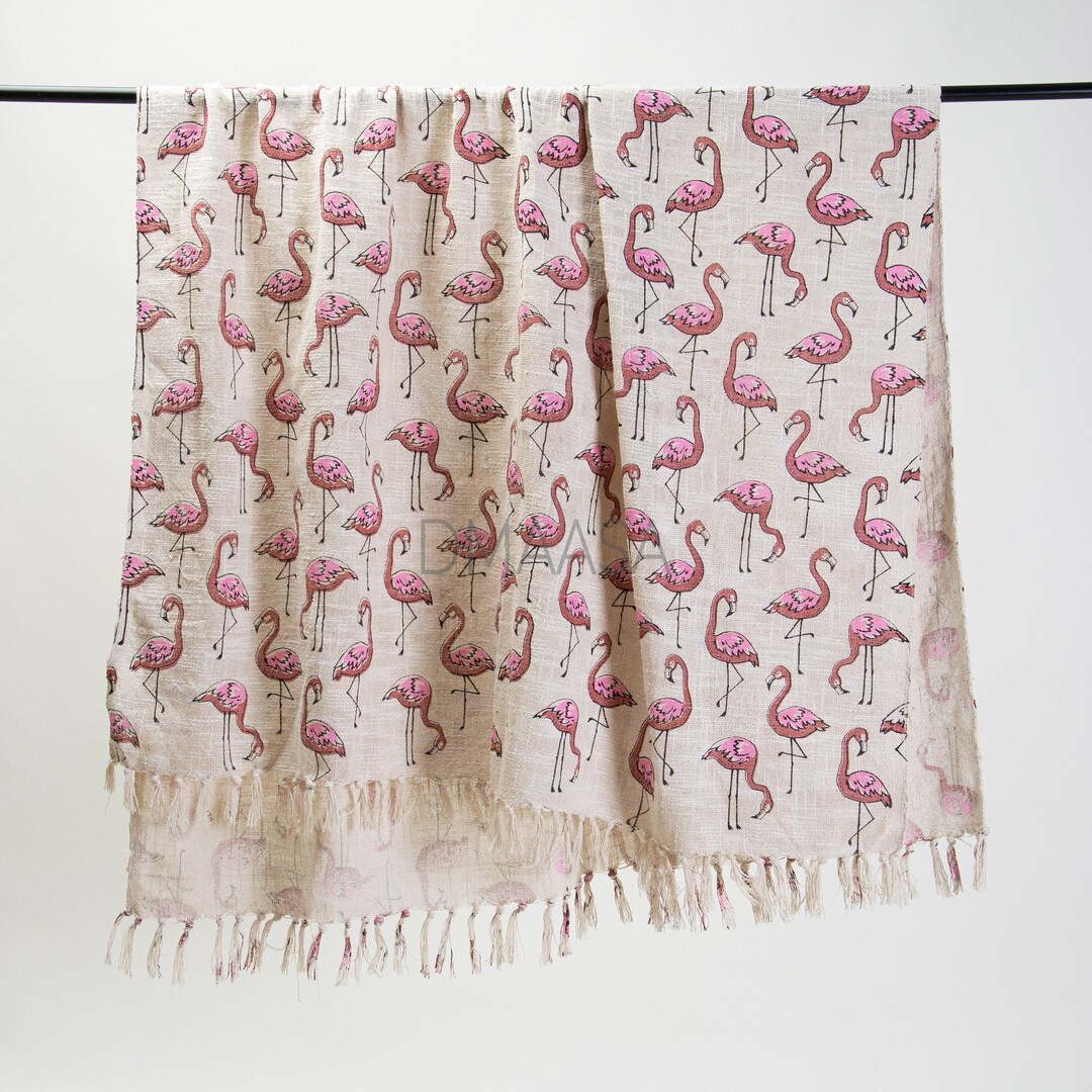 Red Flamingo Bird Cotton Block Print Throw, Bohemian Home Decor Sofa ...