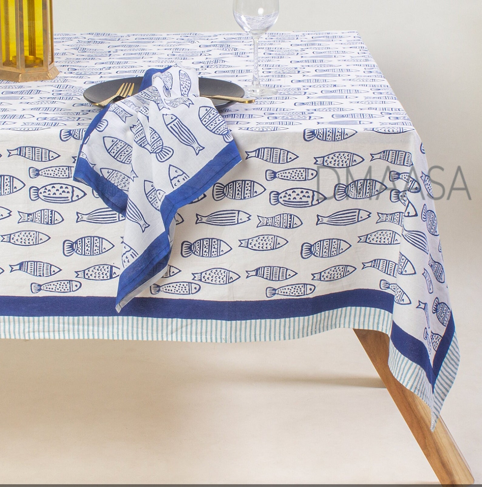 Fish Print Hand Block Printed Cotton Tablecloth, Dining Table Cover ...
