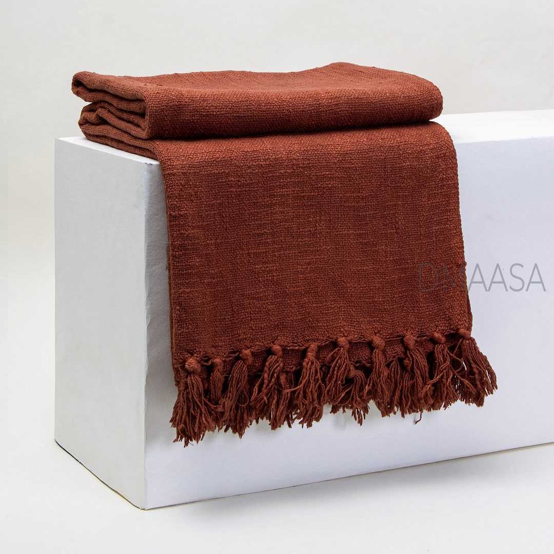 Rust Brown Mud Cloth Solid Throw Blanket, Boho Throw Blanket Organic ...