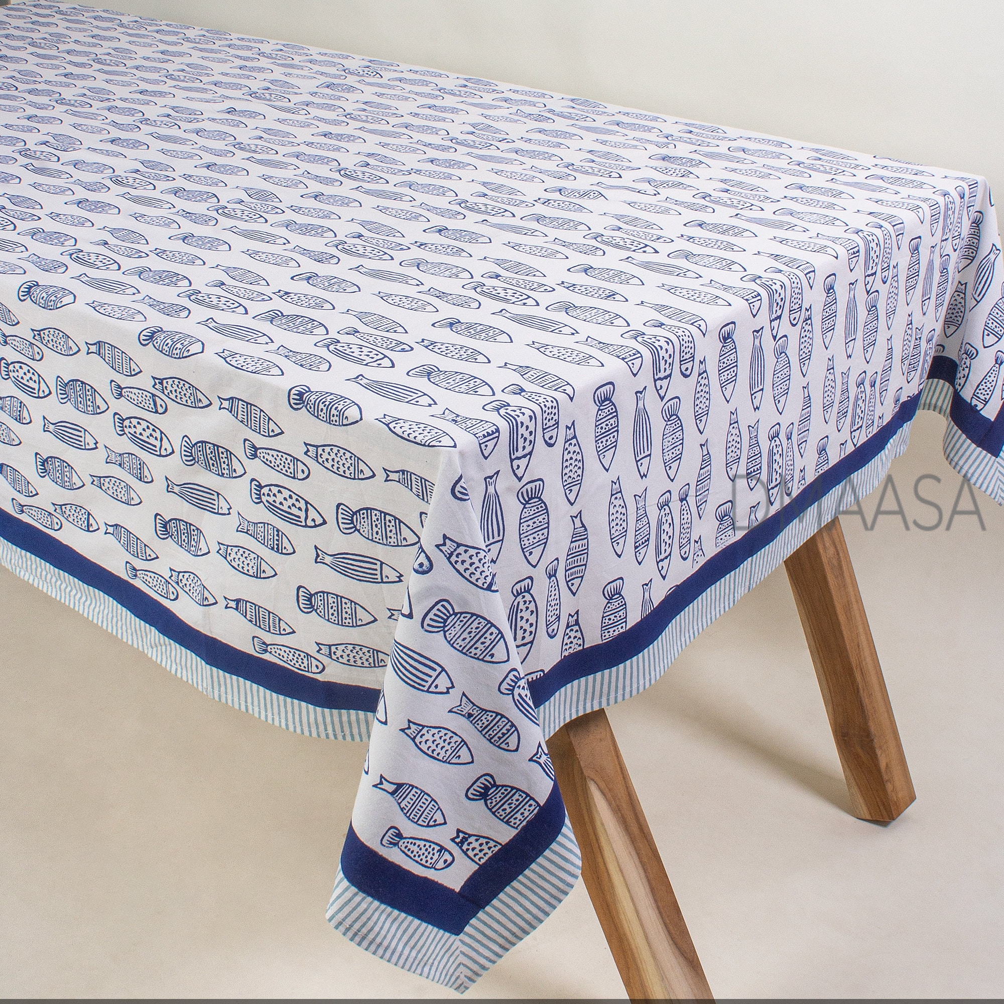 Fish Print Hand Block Printed Cotton Tablecloth, Dining Table Cover ...