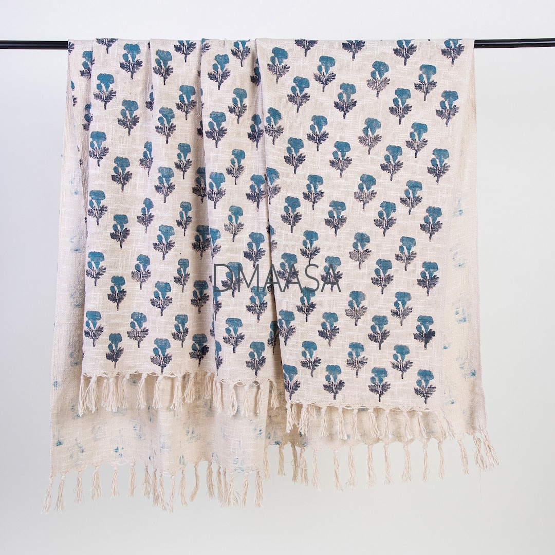 Block Printed Throw, Floral Print Cotton Throw, Cozy Cotton Throw ...