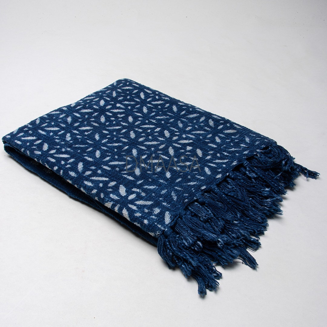 Blue Indian Hand Block Print Cotton Throw Blanket Handmade Reversible ...