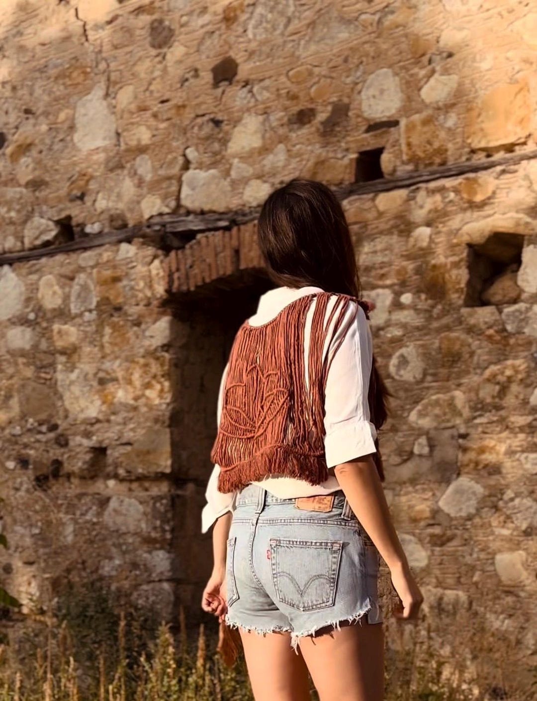 Boho & Healthy, Macrame Vest, Tile Red Color Women Vest With One Line ...