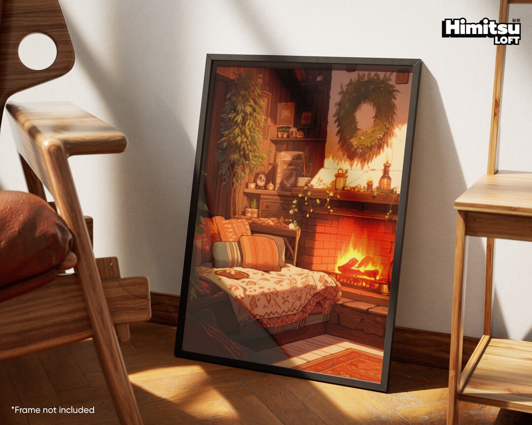 Fireside | Ghibli Poster | Enchanted Cozy Room | Fireplace Festive Art ...