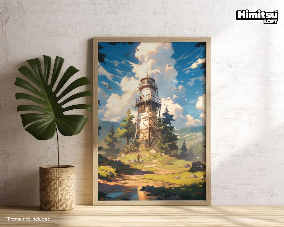 Ghibli Poster | Lookout Watchtower | Landscape Wall Art | Anime Poster ...