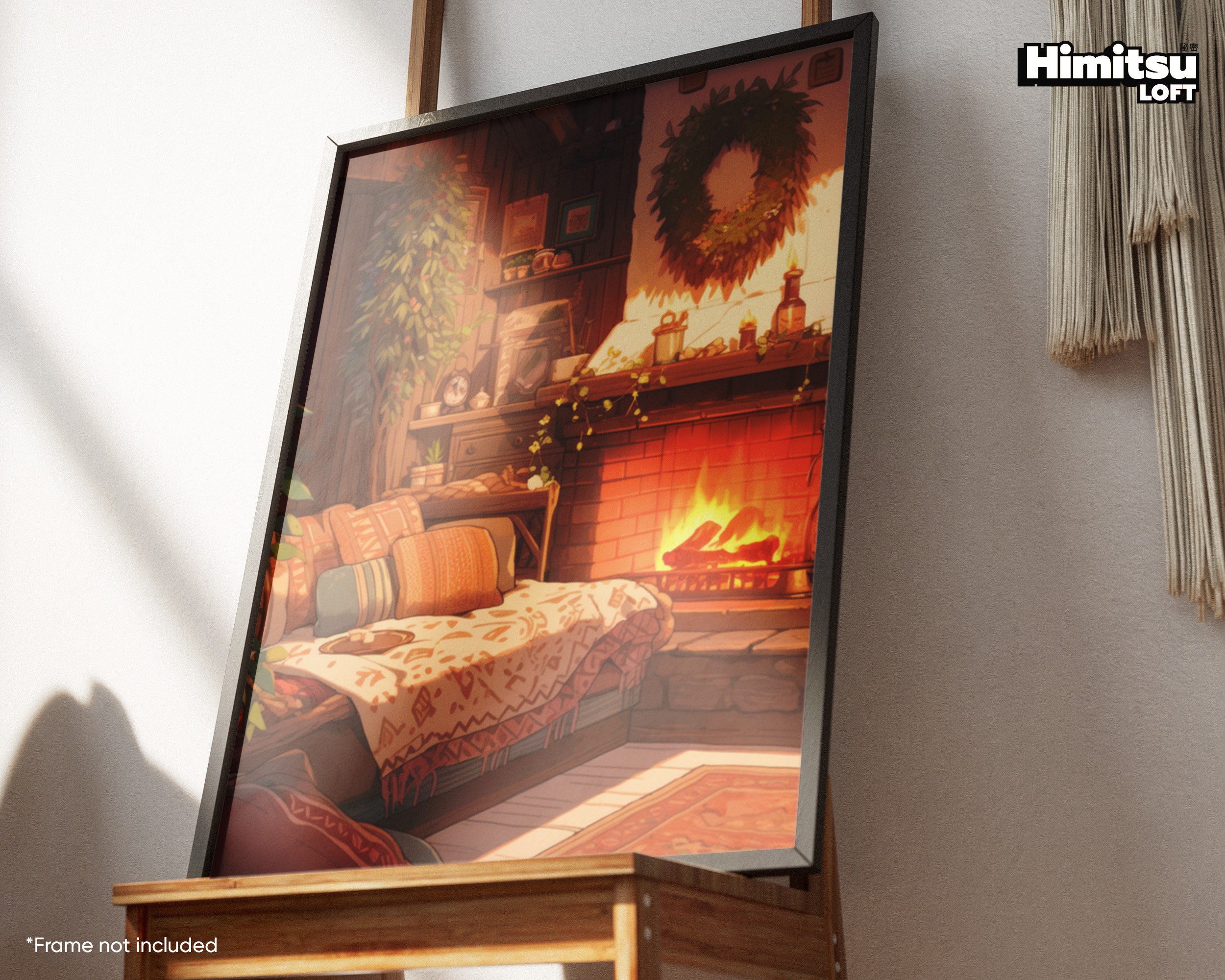 Fireside Ghibli Poster Enchanted Cozy Room Fireplace Festive Art Anime ...