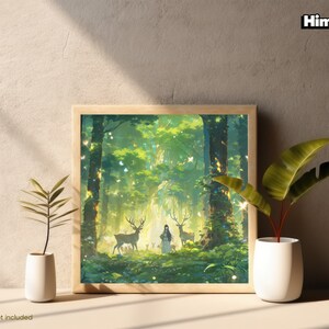 Ghibli Poster | Deer Forest Sanctuary | Landscape Wall Art | Anime ...