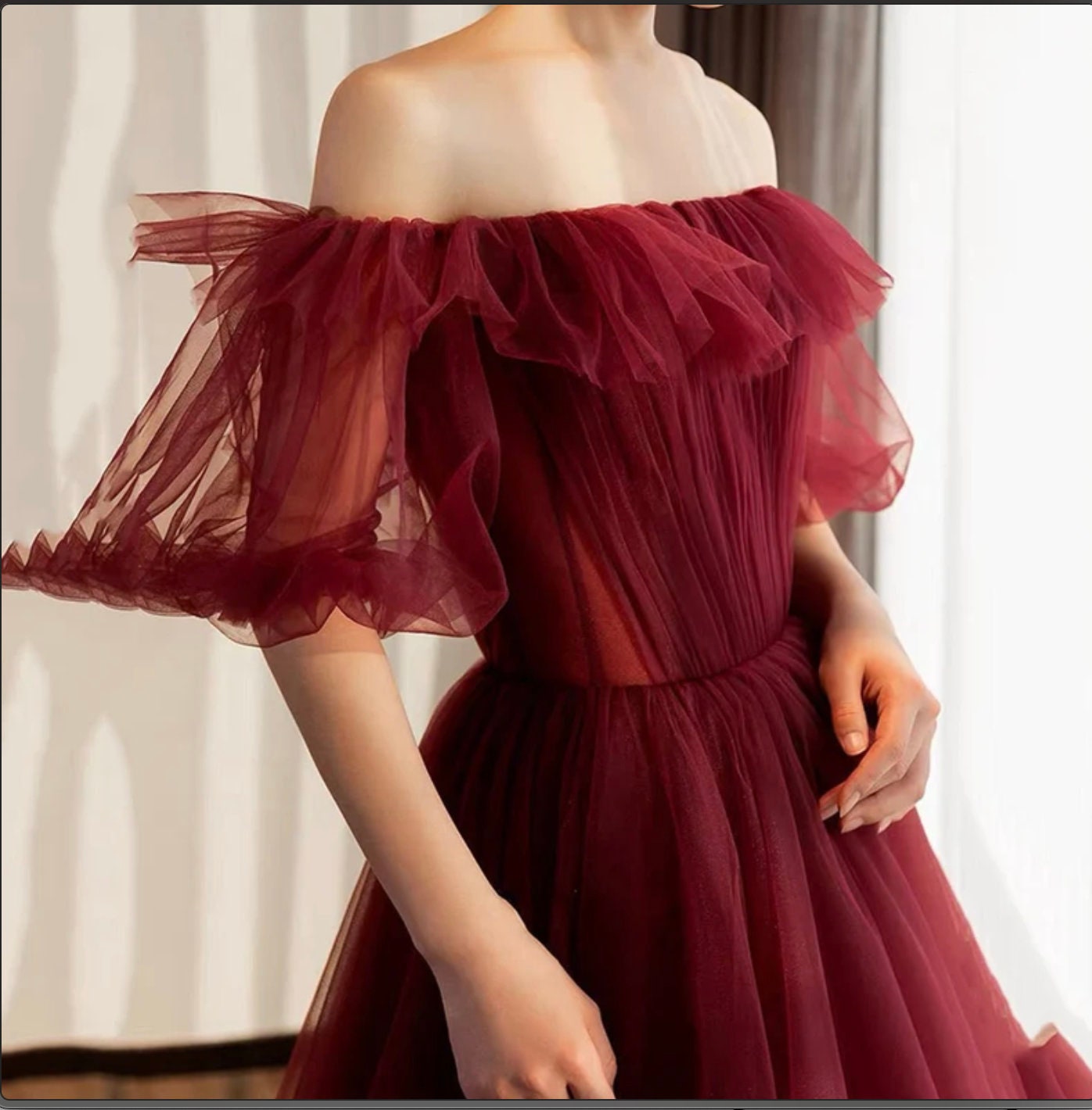 Red Contemporary Prom Gown Dress , Red Mesh Long Dress, Red Tulle Dress ...