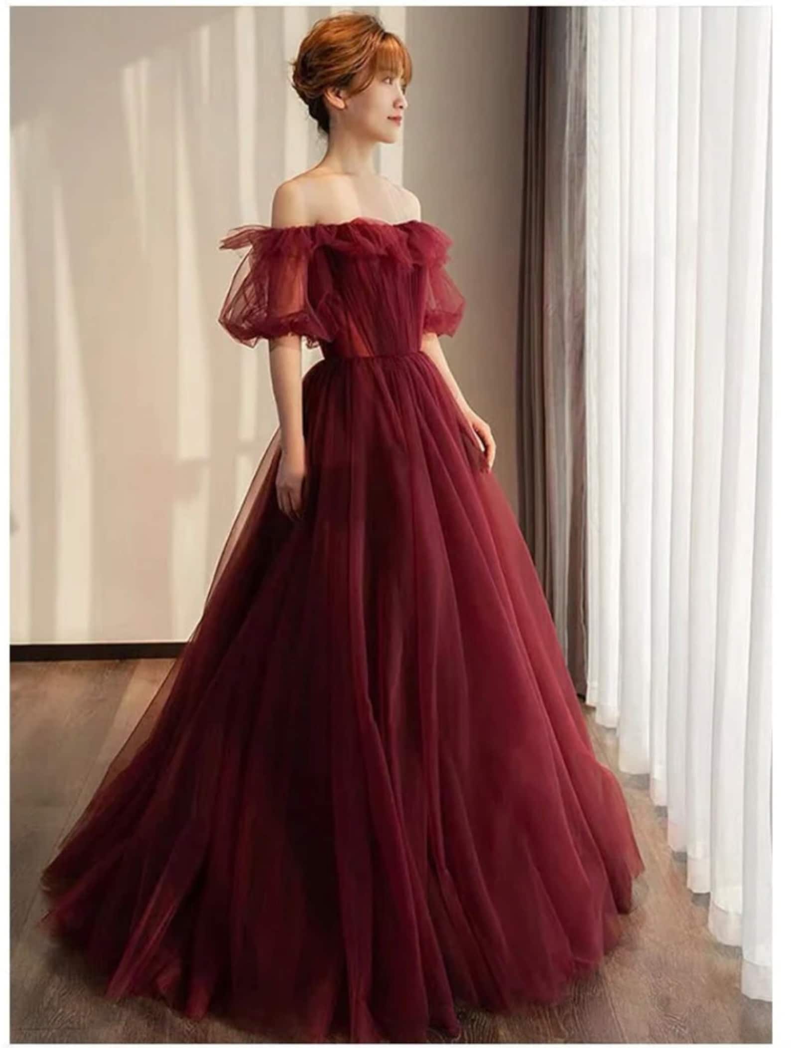 Red Contemporary Prom Gown Dress , Red Mesh Long Dress, Red Tulle Dress ...