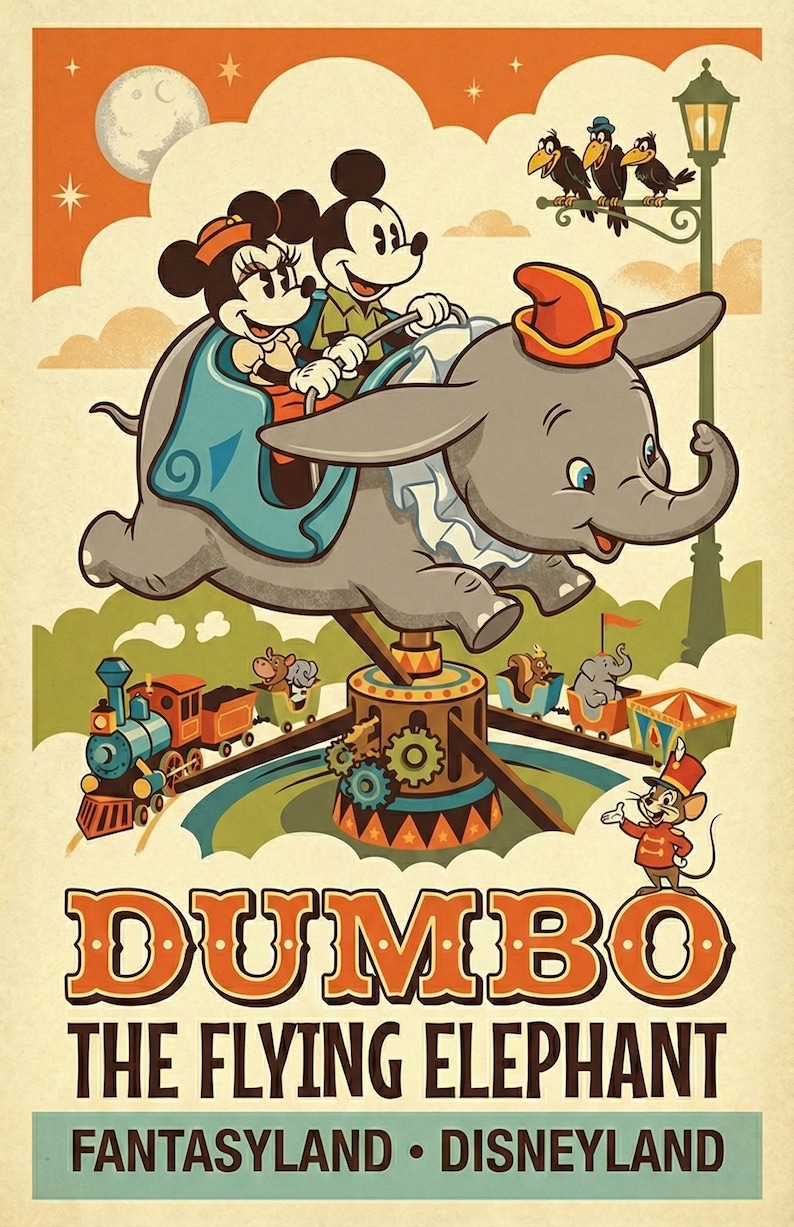 Disneyland Dumbo Flying Elephant Ride Poster | Fantasyland Art Print ...