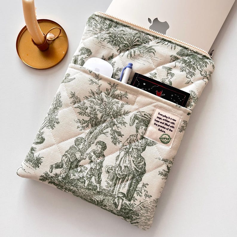 Green Toile De Jouy MacBook Sleeve – 13” 14” 15” Sizes – Custom French ...