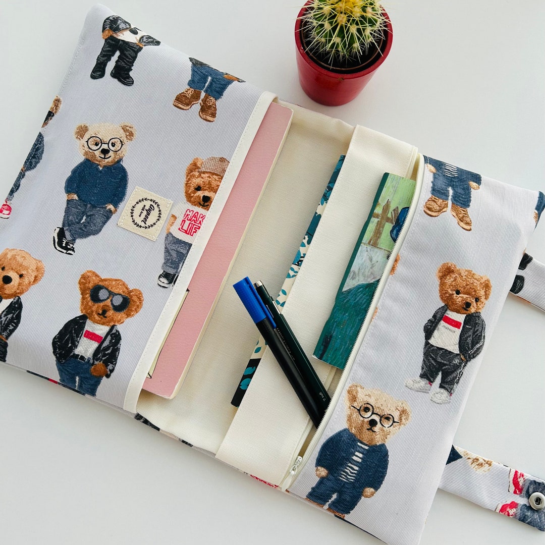 Charming Bear Pattern Book Organizer – Handmade Fabric Book Storage ...