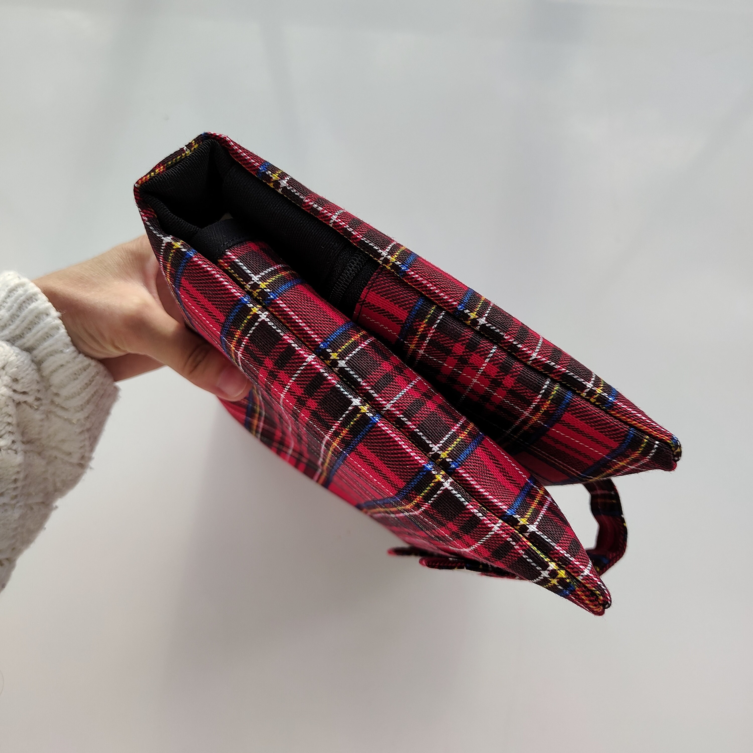 Tartan Quilted Book Sleeve – Red Plaid Book Cover, Padded Book ...