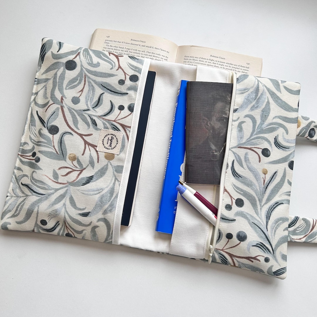 Leaf Pattern Book Sleeve With Zipper Pocket, Two Pocket Protective Book ...