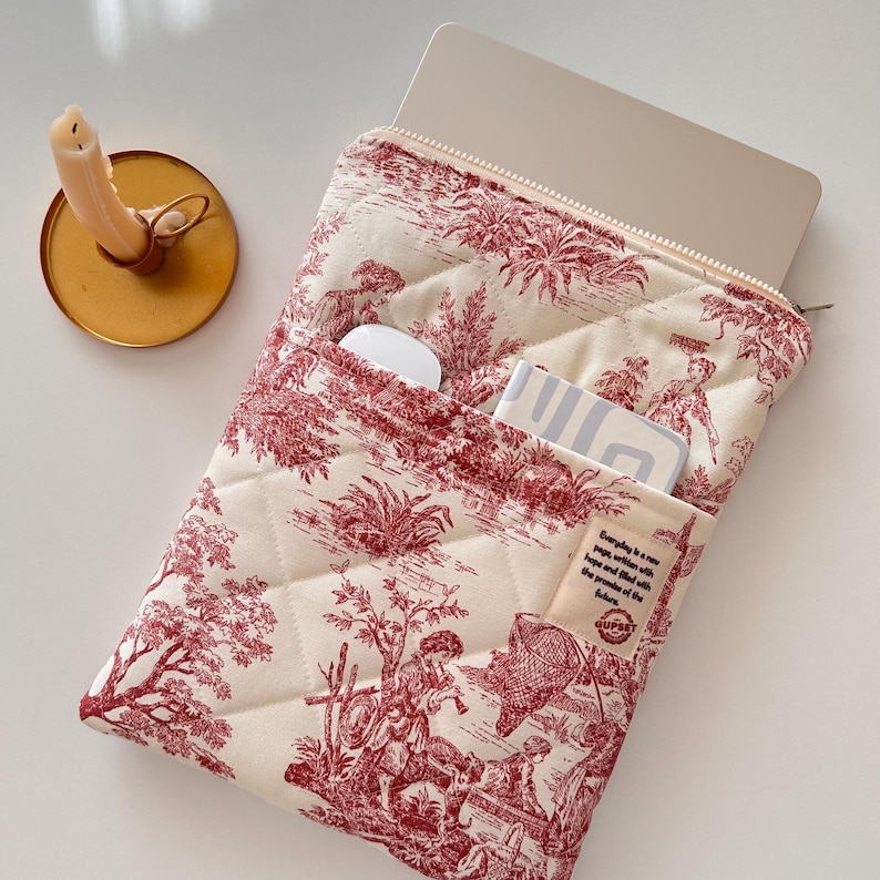 Toile De Jouy Laptop Sleeve in Burgundy – French Fabric MacBook Case ...