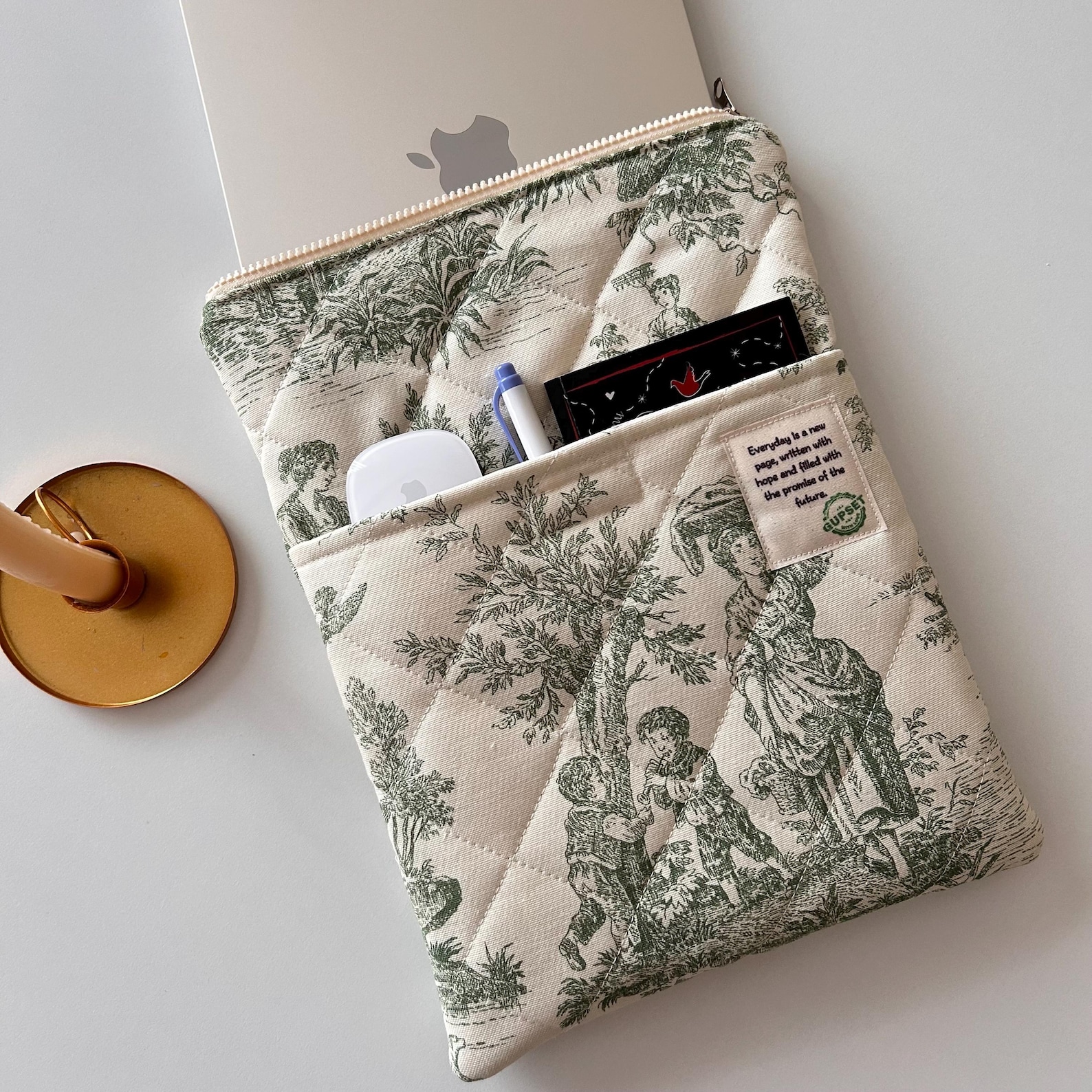 Green Toile De Jouy MacBook Sleeve – 13” 14” 15” Sizes – Custom French ...
