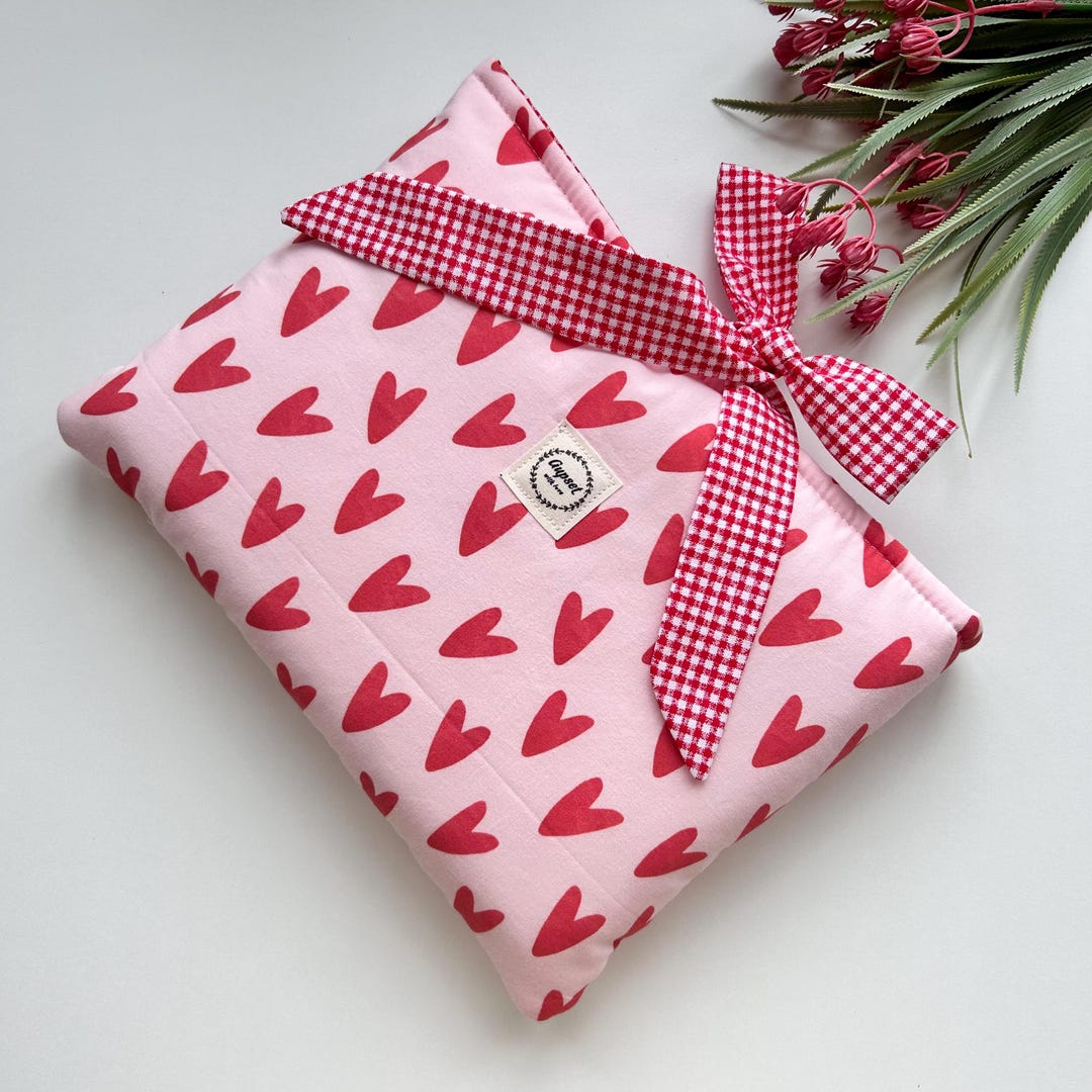 Sweet Heart Pattern Ribbon Book Cover – Handmade Fabric Book Protector ...