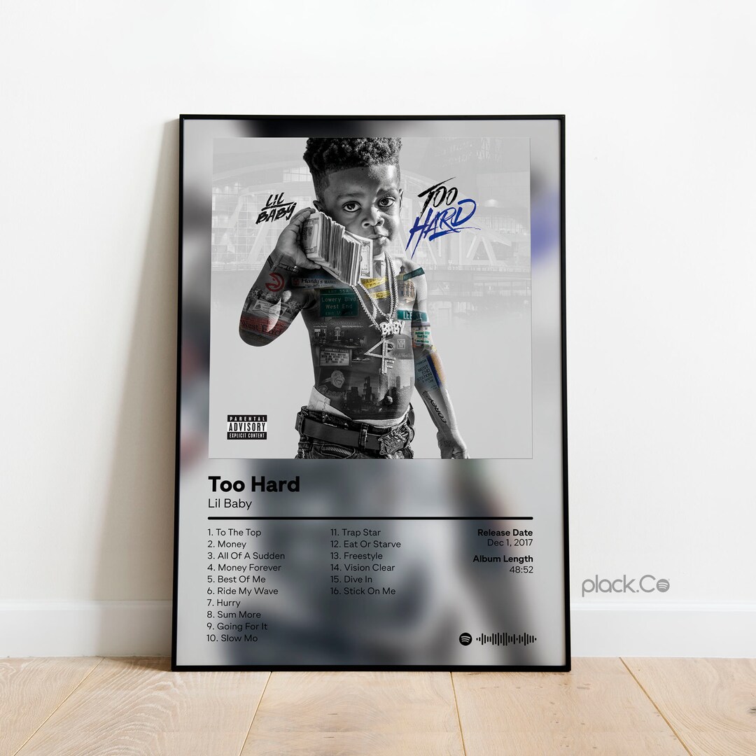 Lil Baby Too Hard Affiche d'album personnalisée Art mural Hip Hop Lil ...