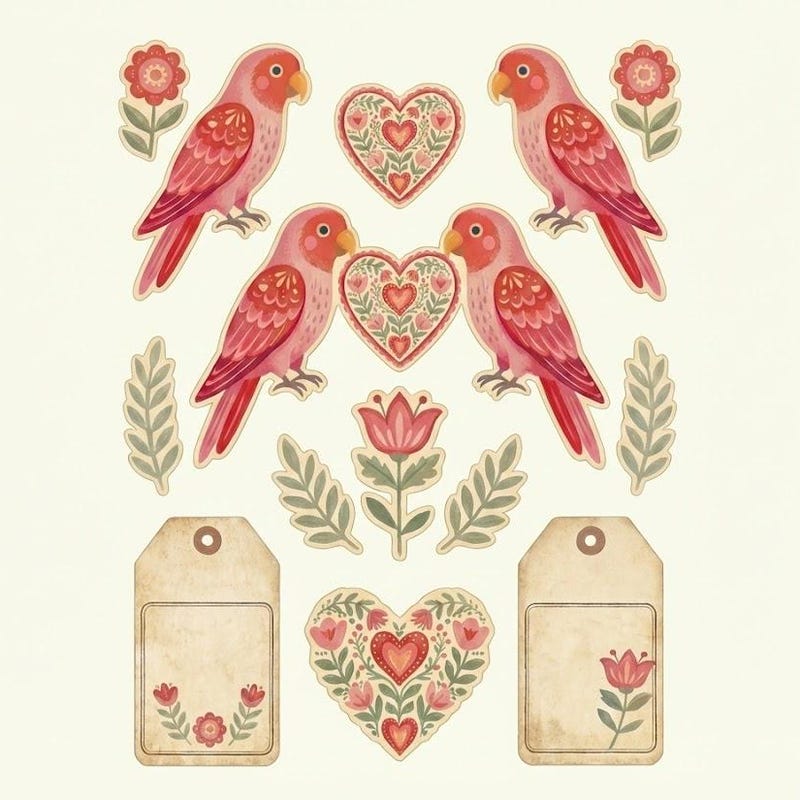 Valentine Bird Ephemera - Etsy UK