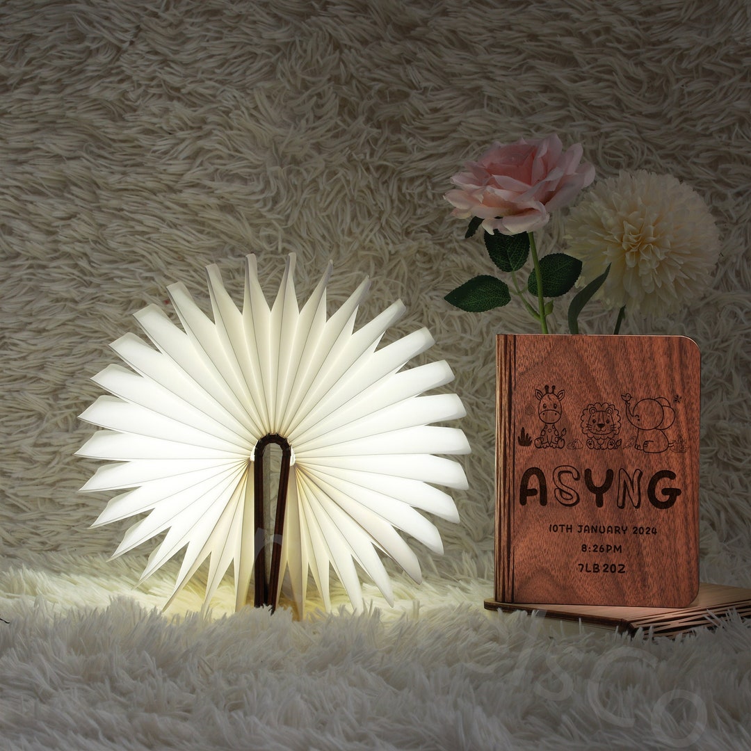 Personalised Book Woodcut Lamp, Custom Bedroom Animal Night Light ...